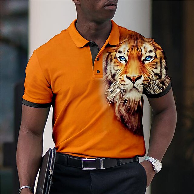 Men's Lapel Polo Button Up Polos Polo Shirt Golf Shirt Animal Tiger ...