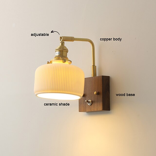 Lightinthebox Ceramic Wall Sconce Small Wall Lamp, Rustic Walnut Wood ...