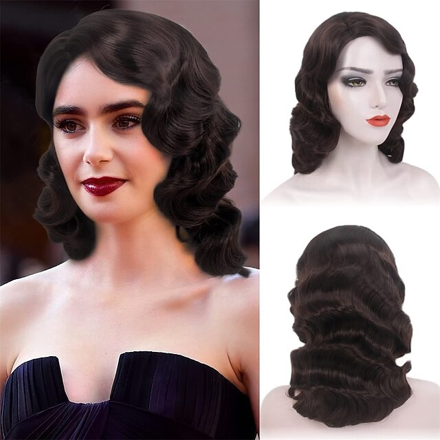 Brown 1920s Wig for Women Middle Long Flapper Wig Finger Wave Party Wig ...