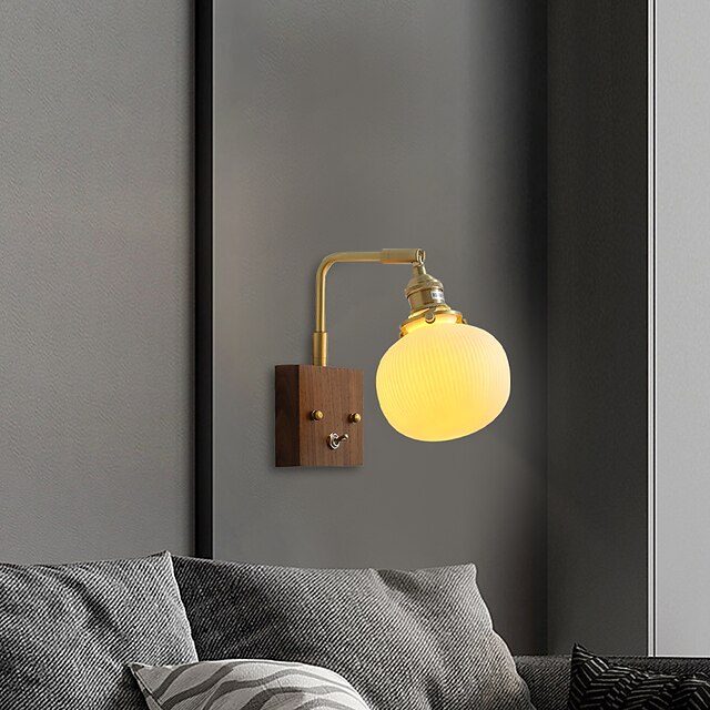 Lightinthebox Ceramic Wall Sconce Small Wall Lamp, Rustic Walnut Wood ...