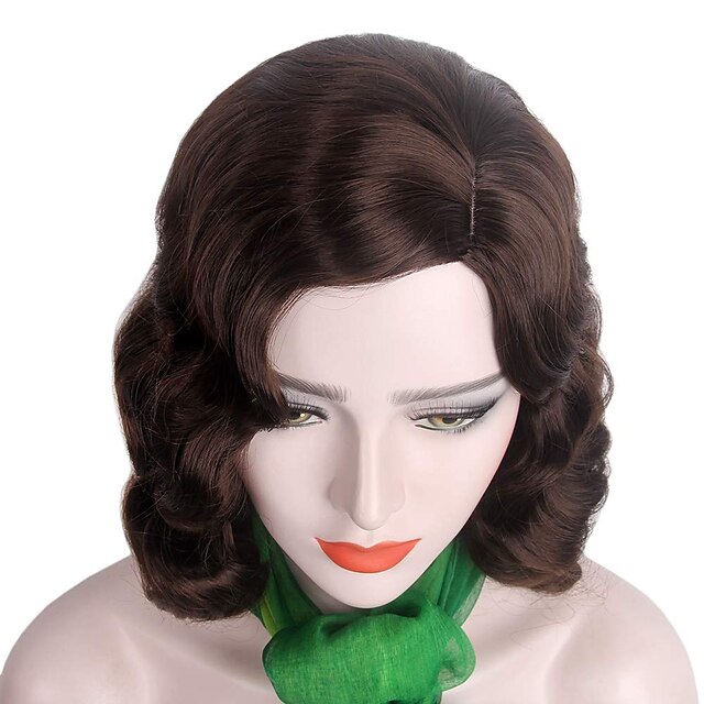 Brown 1920s Wig for Women Middle Long Flapper Wig Finger Wave Party Wig ...