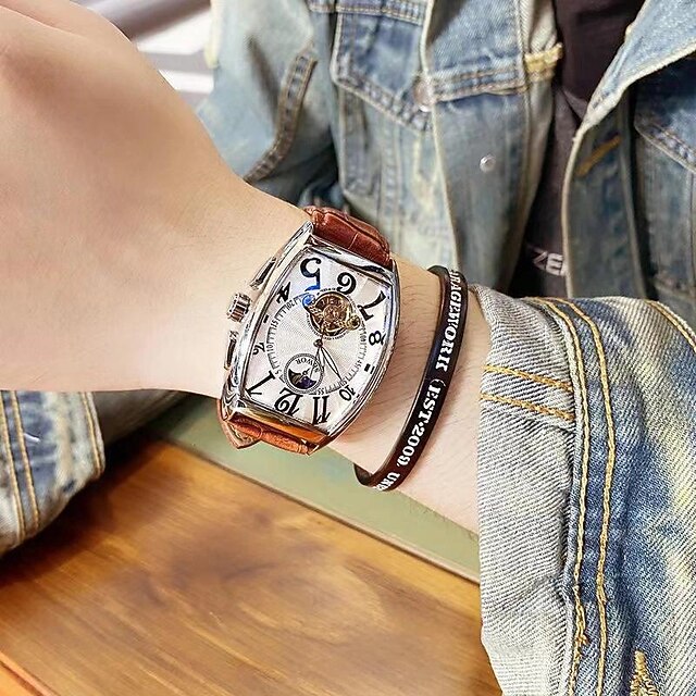 Men Mechanical Watch Luxury Large Dial Fashion Business Hollow Skeleton ...