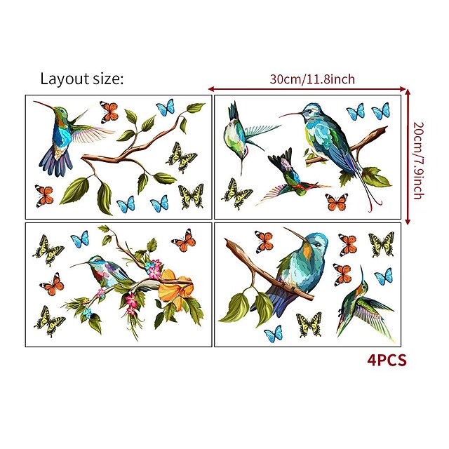 1 Set Of Hummingbird Wall Decals, Peel And Stick, Bird Flower Wall ...