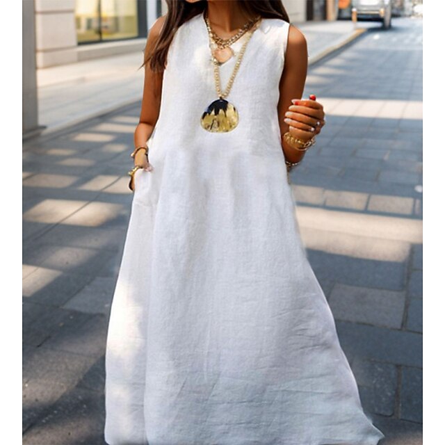 Mujer Vestido de lino de algodón Vestido informal Vestido largo maxi Mezcla de Algodón Moderno ...