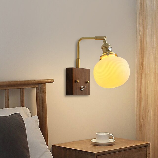 Lightinthebox Ceramic Wall Sconce Small Wall Lamp, Rustic Walnut Wood ...