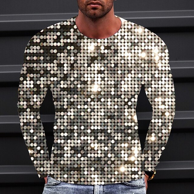 Men's Graphic Gradient Metallic Shirt T Shirt Long Sleeve T shirt 3D ...
