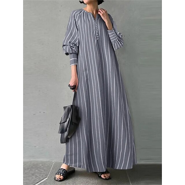 Mujer Vestido informal Vestido de lino de algodón Vestido de Columpio Vestido largo maxi Mezcla ...
