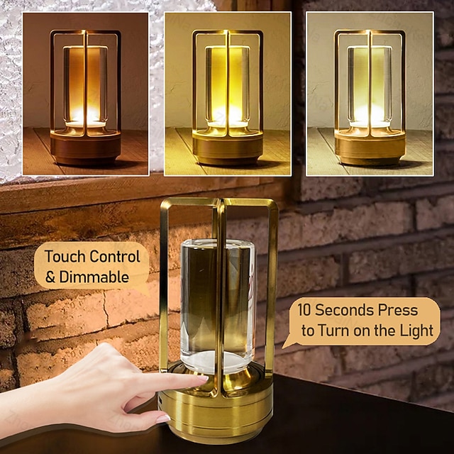 LED Cordless Table Lamp Retro Bar Metal Desk Lamps Rechargeable Touch ...