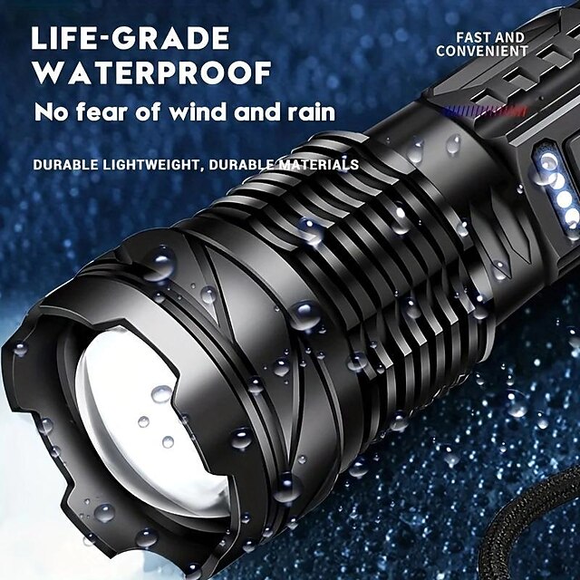 Super Bright Rechargeable Flashlight, LED Powerful Torch Zoomable ...