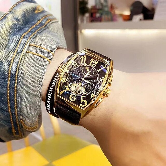 Men Mechanical Watch Luxury Large Dial Fashion Business Hollow Skeleton ...
