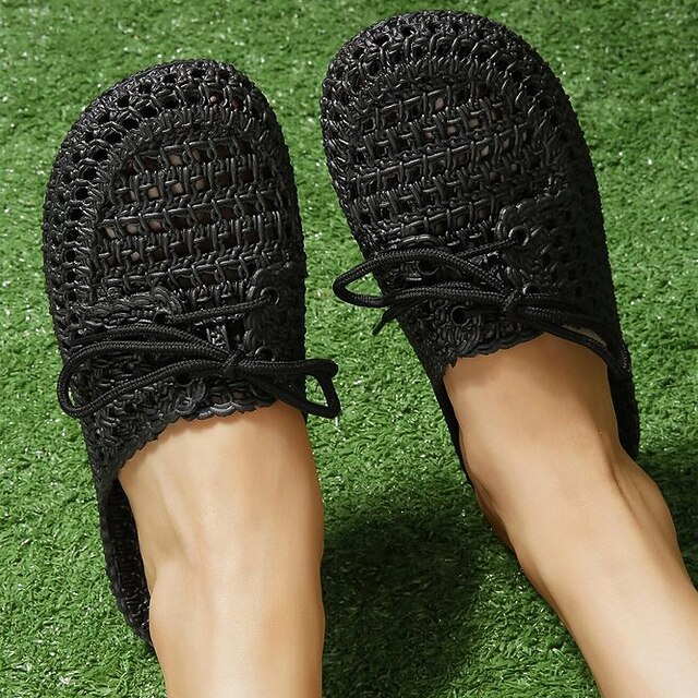 Women's Woven Slip-On Moccasin Shoes – Breathable Lace-Up Flats for ...