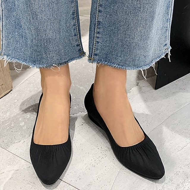 Women's Navy Blue Pointed-Toe Wedge Flats with Elastic Topline ...