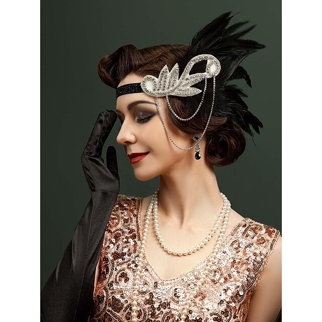 1920s Flapper Headband Feather Accessories Set for Women 4 PCS Roaring ...
