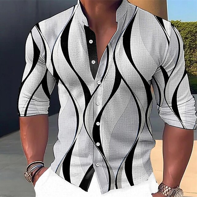 Men's Geometric Pattern Geometry Shirt Button Up Shirt Long Sleeve ...