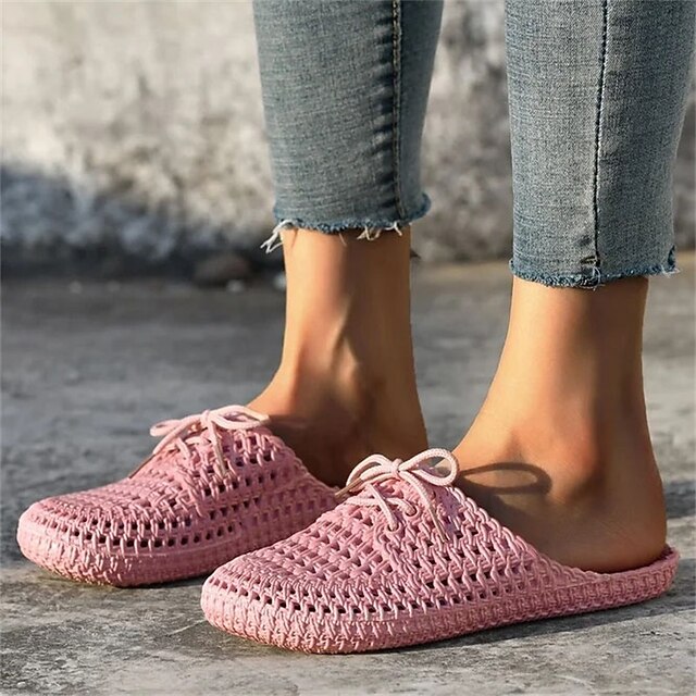 Women's Woven Slip-On Moccasin Shoes – Breathable Lace-Up Flats for ...