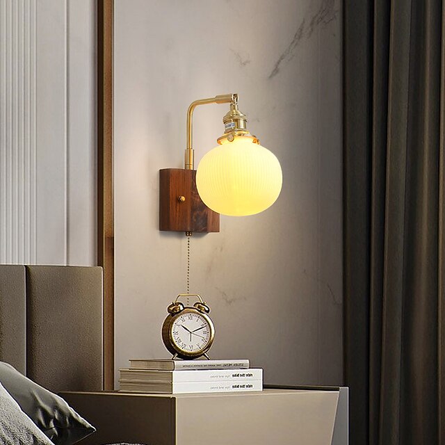 Lightinthebox Ceramic Wall Sconce Small Wall Lamp, Rustic Walnut Wood ...