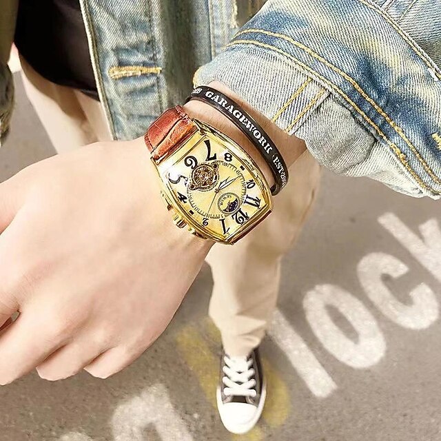 Men Mechanical Watch Luxury Large Dial Fashion Business Hollow Skeleton ...