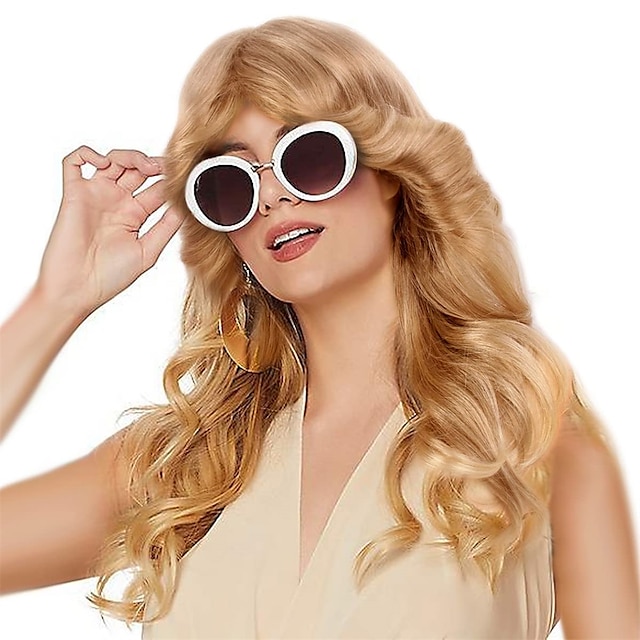 70s Brown Highlight Disco Wig Farrah Fawcett Wigs for Women Lady ...