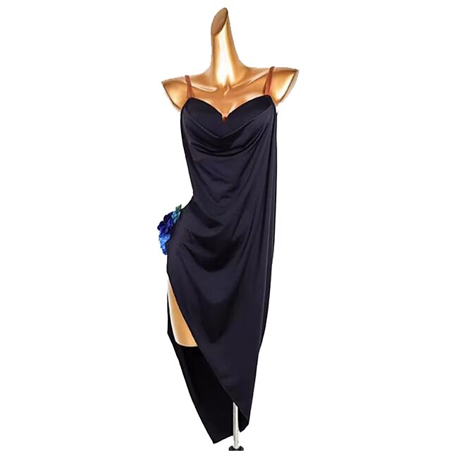 Latin Dance Dress Hollow Out Pure Color Splicing Womens Performance