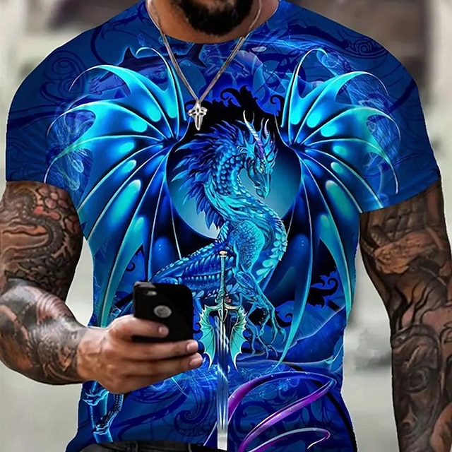 Men's T shirt Tee Crew Neck Graphic Animal Dragon Clothing Apparel 3D ...
