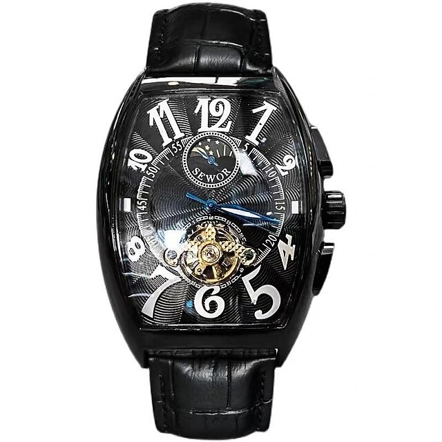 Men Mechanical Watch Luxury Large Dial Fashion Business Hollow Skeleton ...
