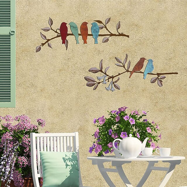 2 Packs Metal Birds Wall Art Decor, Colorful Metal Birds on The Tree ...