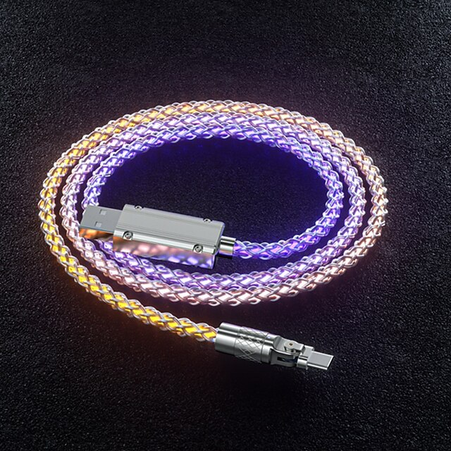 180° Rotatable RGB Lighting Charging Cable 6A 120W Super Fast Charging ...