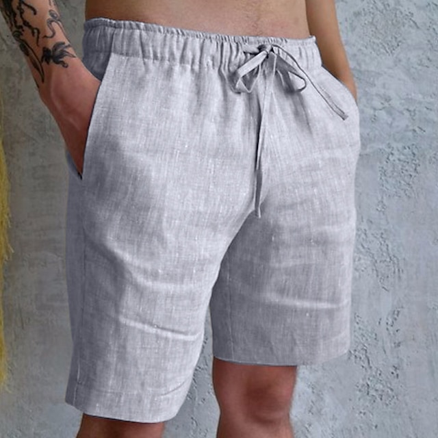 Men's Shorts Linen Shorts Summer Shorts Pocket Drawstring Elastic Waist Plain Comfort Breathable ...