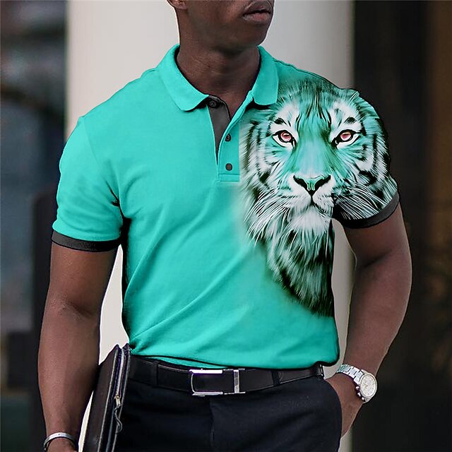 Men's Lapel Polo Button Up Polos Polo Shirt Golf Shirt Animal Tiger ...