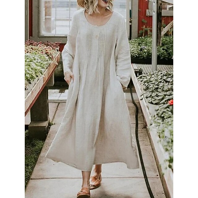 Mujer Vestido informal Vestido de lino de algodón Vestido de Columpio Vestido largo maxi Mezcla ...