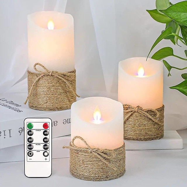 3pcs Huge Flameless LED Candles Hemp Rope for Scene Decor Holiday ...