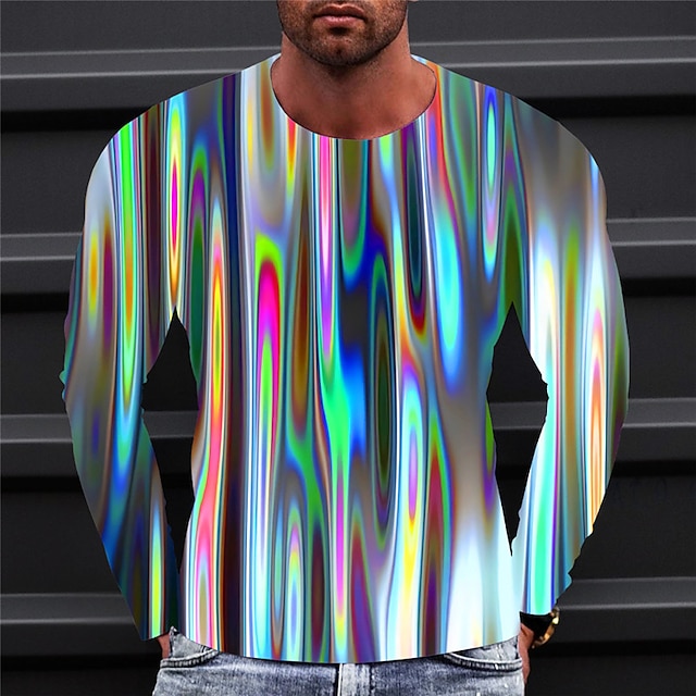 Men's Graphic Gradient Metallic Shirt T Shirt Long Sleeve T shirt 3D ...