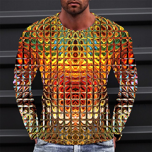 Men's Graphic Gradient Metallic Shirt T Shirt Long Sleeve T shirt 3D ...