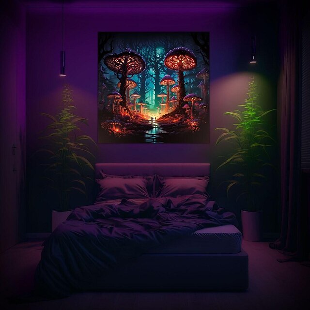 Trippy Magic Mushroom Blacklight Tapestry UV Reactive Glow Party Neon ...