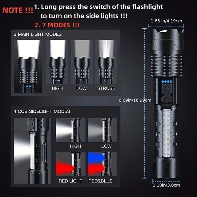 Super Bright Rechargeable Flashlight, LED Powerful Torch Zoomable ...