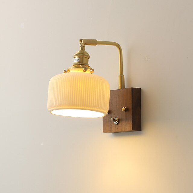 Lightinthebox Ceramic Wall Sconce Small Wall Lamp, Rustic Walnut Wood ...