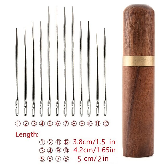 12Pcs Cross Stitch Needle with Wood Needle Case Leather Needles for ...