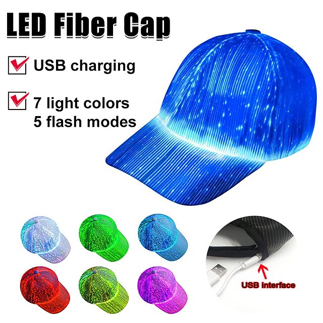 LED Fiber Optic Cap with 7 Colors, USB Rechargeable Glowing Baseball ...