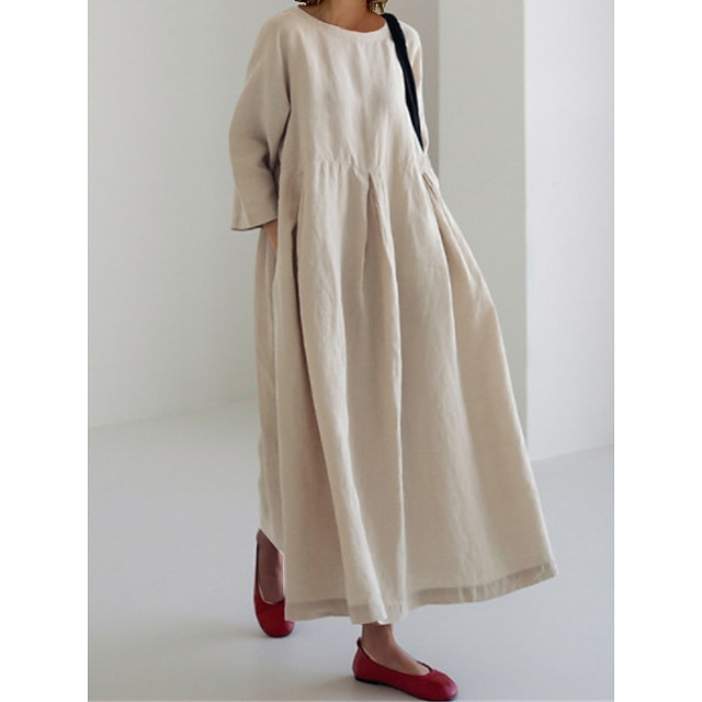 Dames Casual jurk Katoenen linnen jurk Swingjurk Maxi-jurk Linnen / katoenmix Casual / Dagelijks ...
