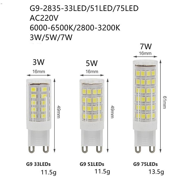 10pcs Brightest G9 G4 E14 LED Lamp AC220V 3W 5W 7W Ceramic SMD2835 LED ...