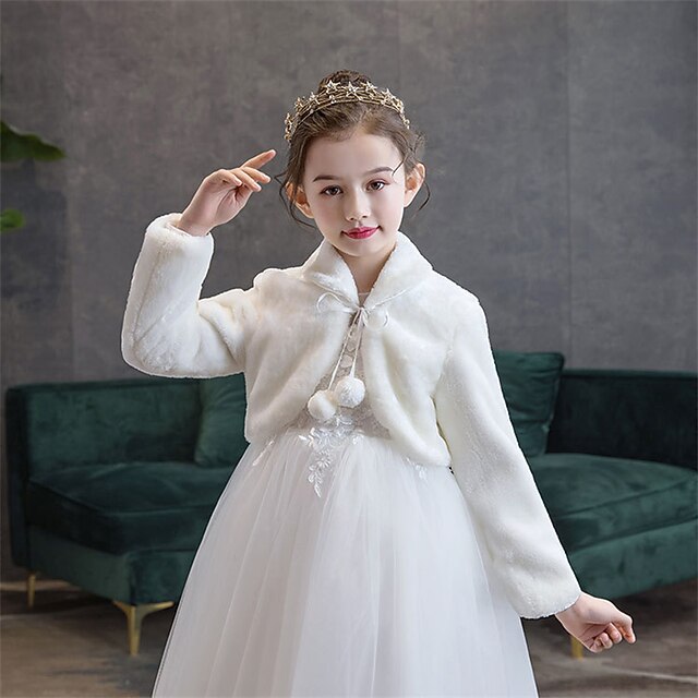 Kids Girls' Jacket & Coat Long Sleeve White Pink Solid Colored Lace ...