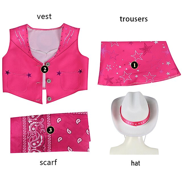 Hot Pink Cowgirl Set Doll Movie Cosplay Costume Masquerade Girls' Movie Cosplay Retro Vintage ...