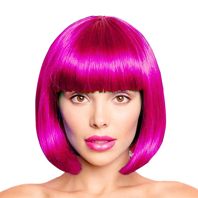 Carnival Wig Pink Red Black Straight Bob Short Synthetic Festival Wig ...