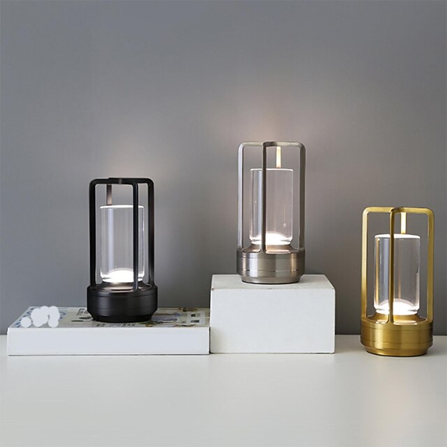 LED Cordless Table Lamp Retro Bar Metal Desk Lamps Rechargeable Touch ...