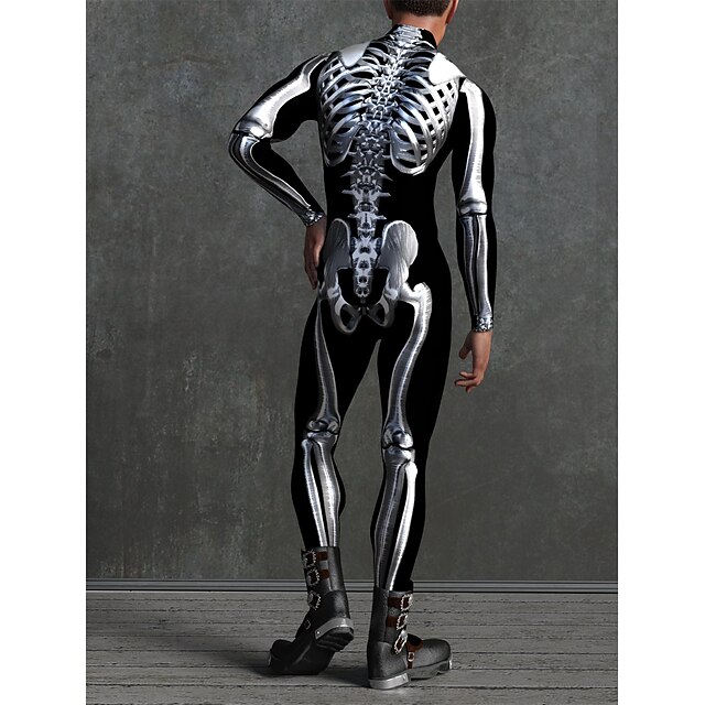 Skeleton Skull Halloween Cosplay Costume Bodysuits Full Body Catsuit ...