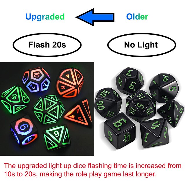 Rechargable DND Dice Light Up Dice 7 PCS Glowing Balanced LED Dice ...