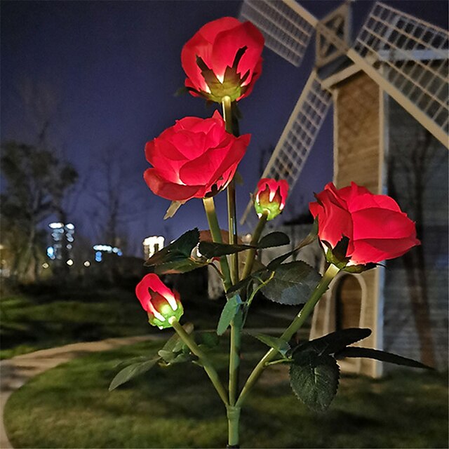 5-Head LED Solar Rose Orchid Flower Light - Waterproof Outdoor Pathway ...