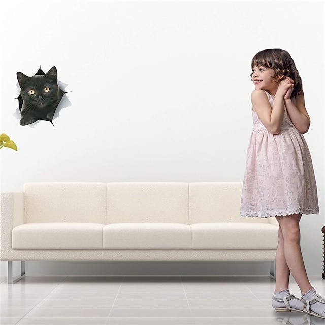 Winston & Bear 3D Cat Stickers - 2 Pack - Black Cat Wall Decals - Cat ...