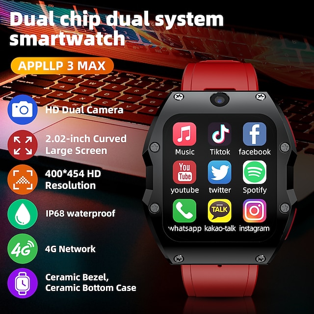 LOKMAT APPLLP 3 MAX Smart Watch 2.02 inch 4G LTE Cellular Smartwatch ...