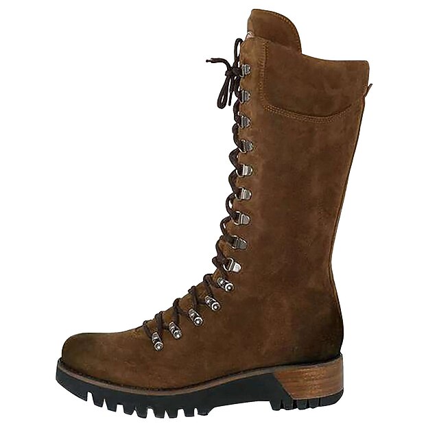 Women's Navy Suede Lace-Up Combat Boots with Side Zipper and Rugged ...